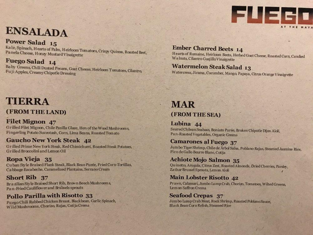 Menu at Fuego Restaurant, Long Beach