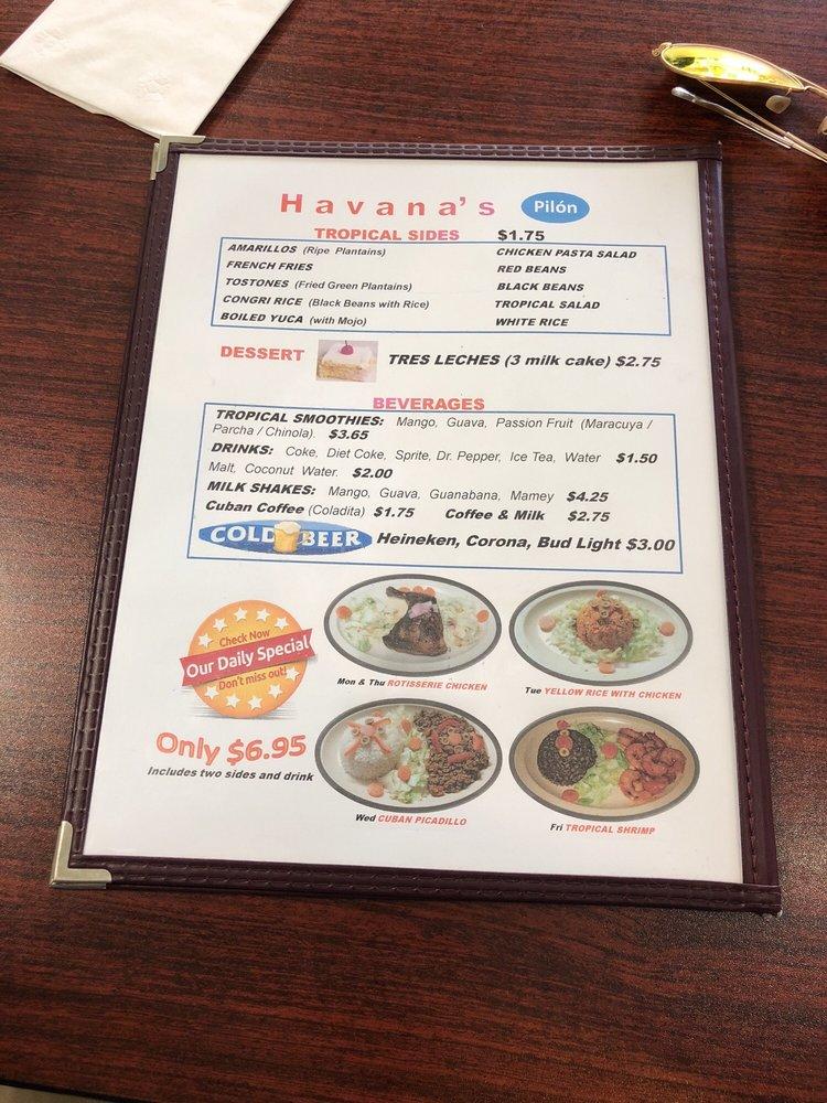 Menu at Havana's Pilon restaurant, Memphis, 143 Madison Ave