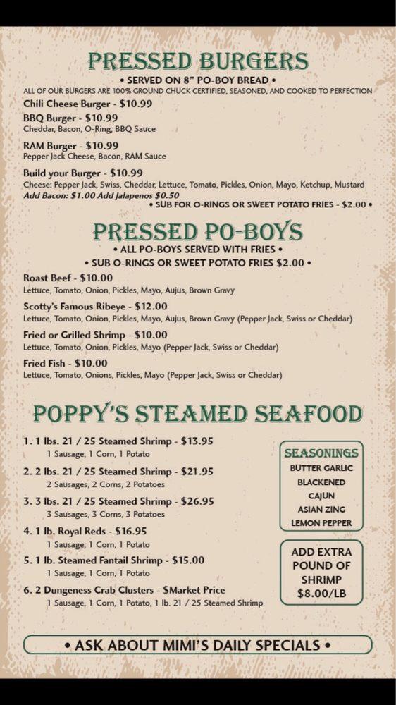 Menu at Poppy's Family Restaurant, Pascagoula