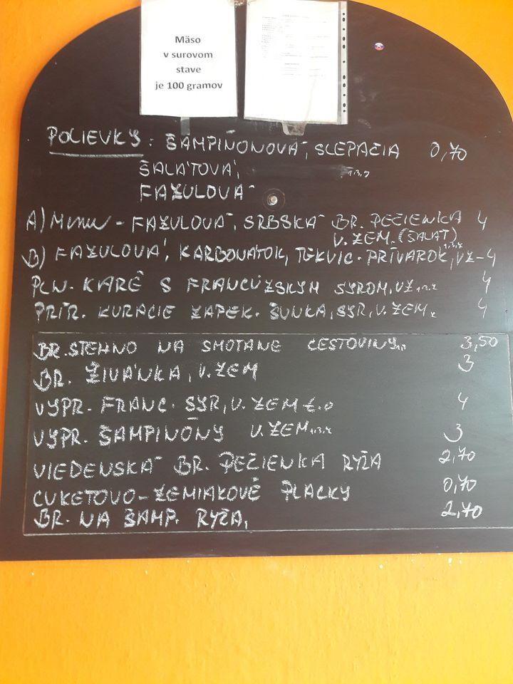 Menu at Reštaurácia a bar Rubín, Rožňava