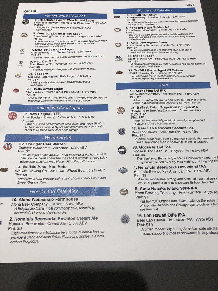 Menu at Two Tides Bar, Honolulu