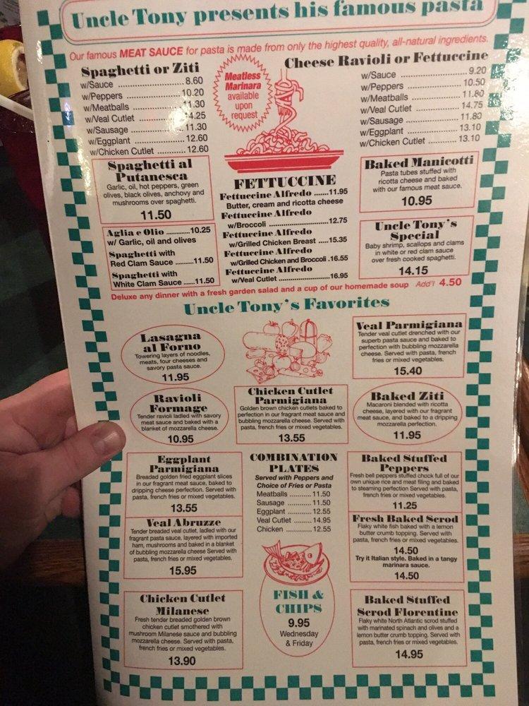 Menu at Uncle Tony's Pizza & Pasta pizzeria, Johnston
