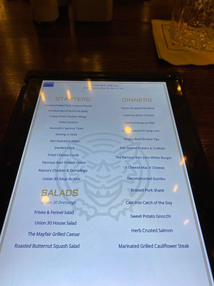 Menu at Union 30 pub & bar, St. Louis
