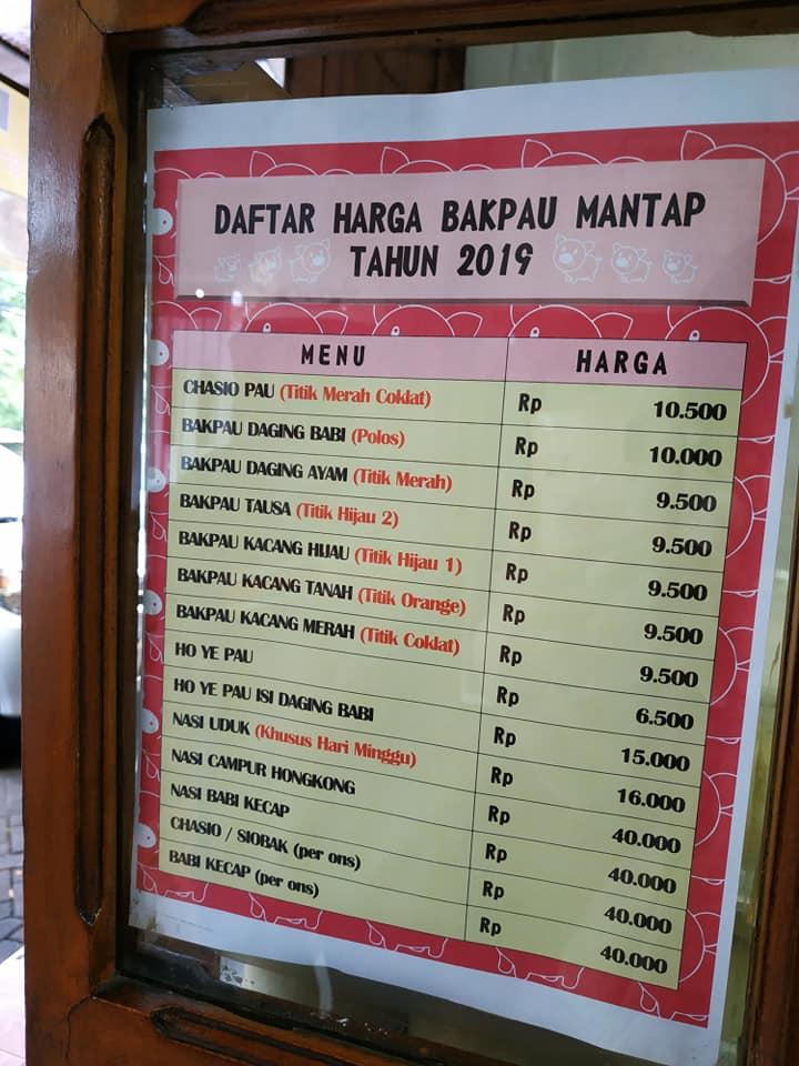 Menu at Bak Pau Mantap restaurant, Malang