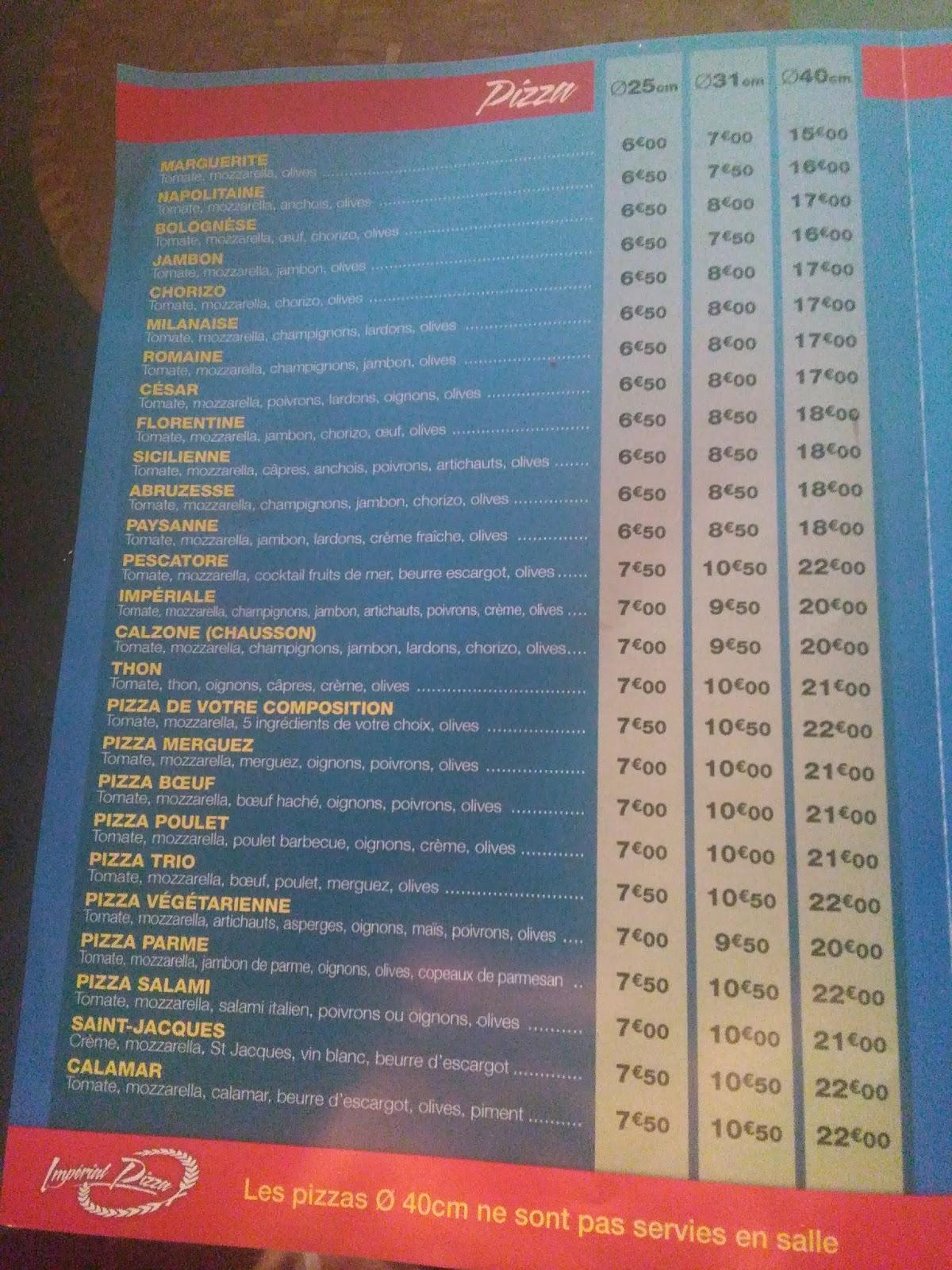 Menu at Impérial Pizza pizzeria, Créhange