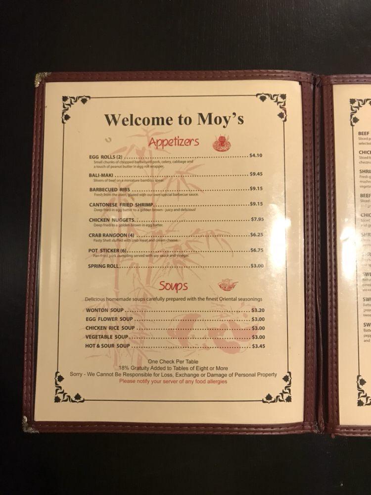 Menu at Moy's Restaurant, Elkhorn
