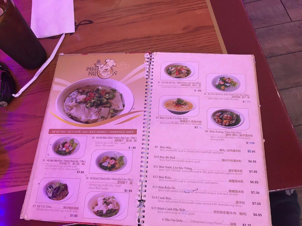 Menu at Pho Ngon restaurant, Houston, Bellaire Blvd