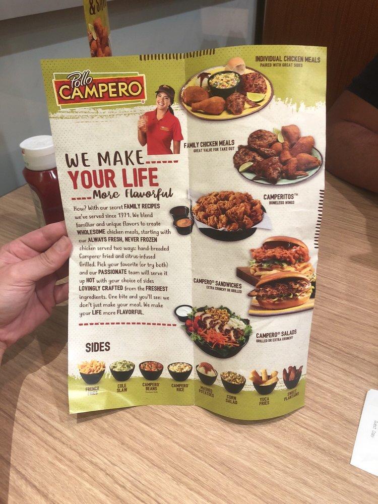 Menu at Pollo Campero restaurant, Oklahoma City, NW 23rd St