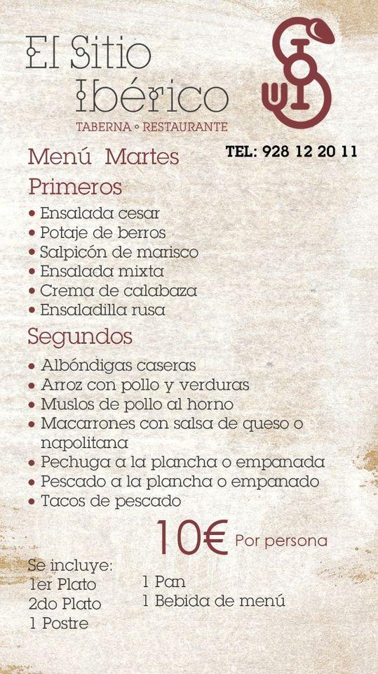 Menu at RESTAURANTE El Sitio Ibérico, Vecindario, C. Domingo Doreste