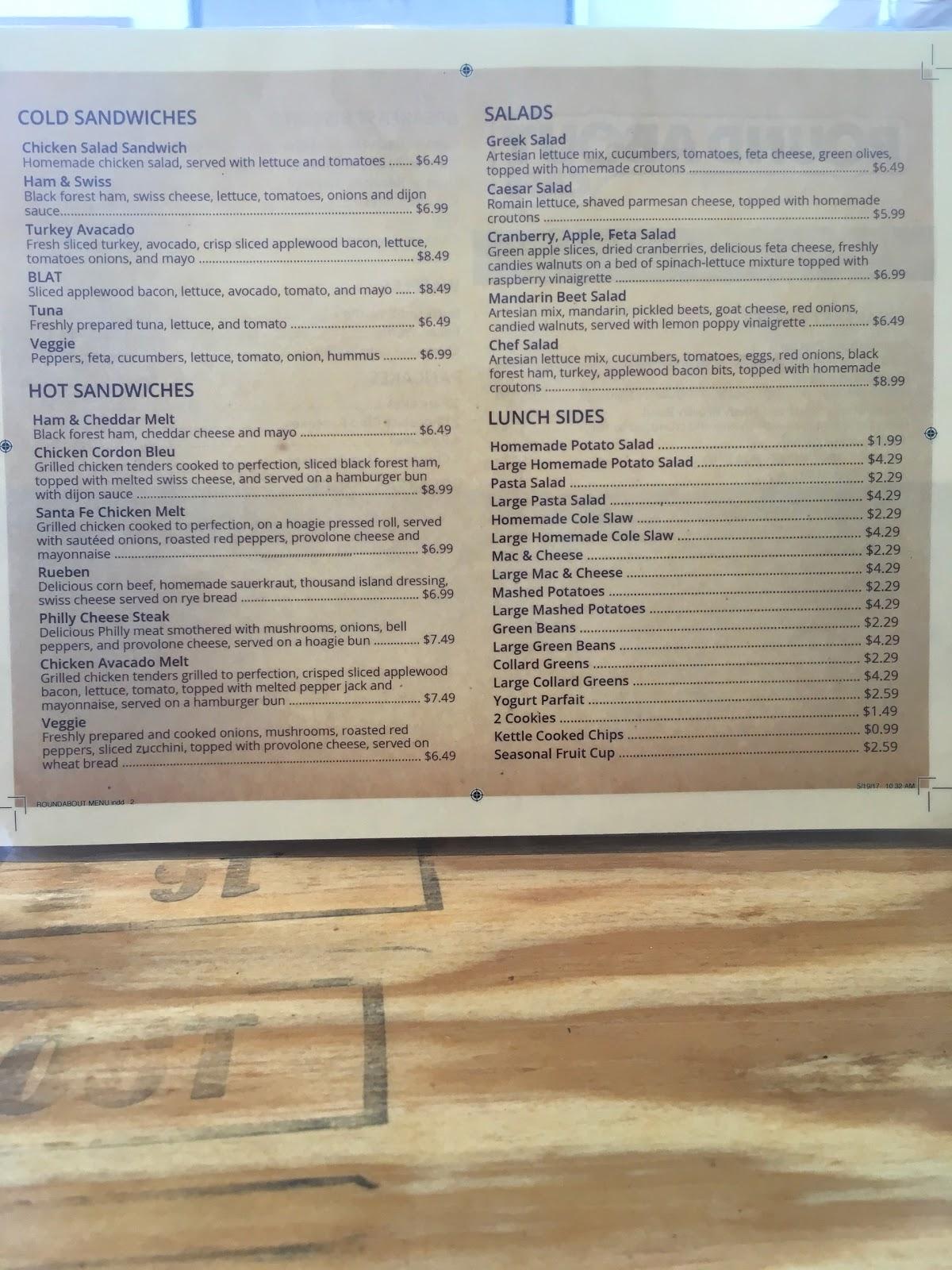 Menu at Roundabout Cafe, Brooklet, 108 E Lee St