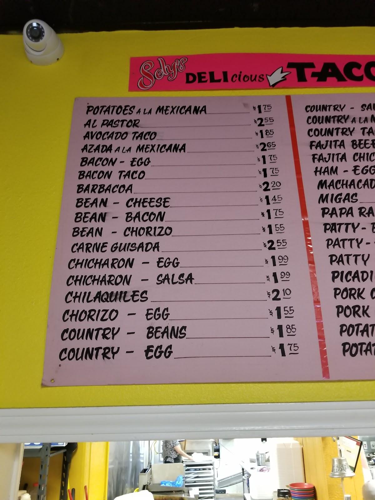 Menu at Sely's Mexican Restaurant, Schertz