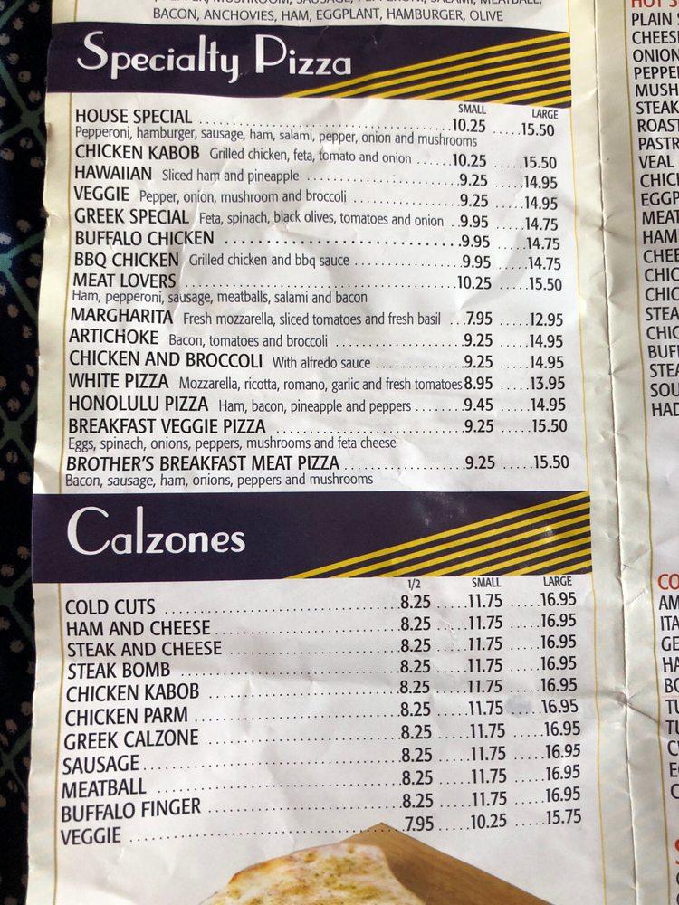 Menu at Brother's Roast Beef & Seafood pizzeria, Peabody