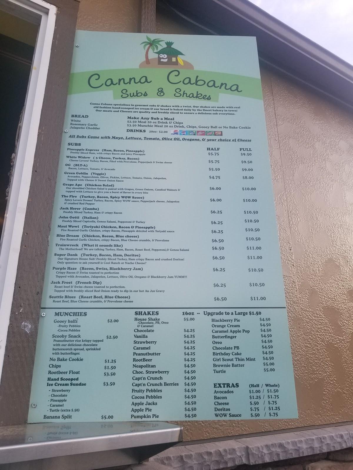 Carta del restaurante Canna Cabana Subs & Shakes, Lacey