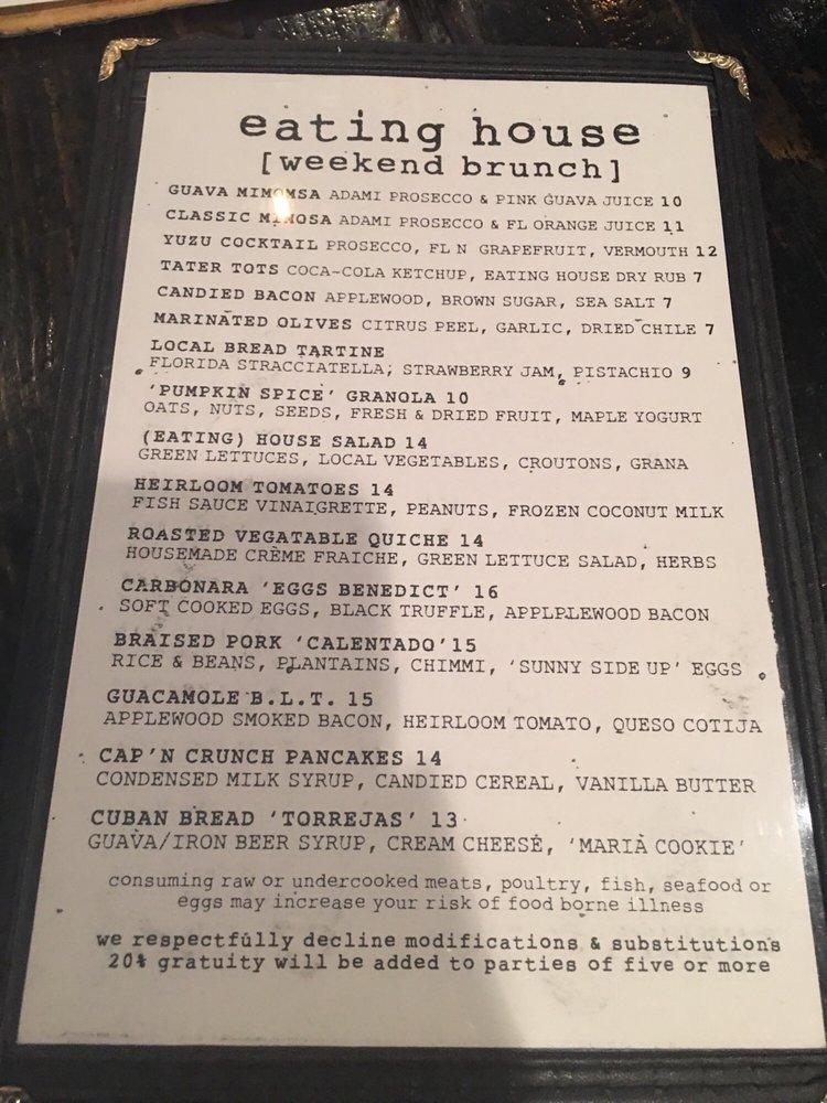 Menu at Eating House Miami restaurant, Coral Gables