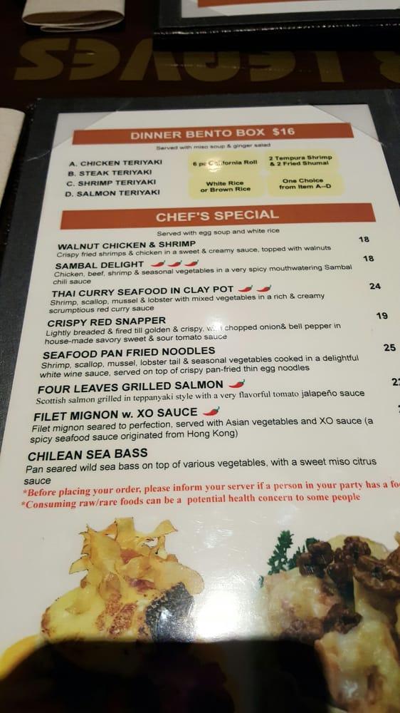 Menu at Four Leaves Asian Restaurant, Huntsville