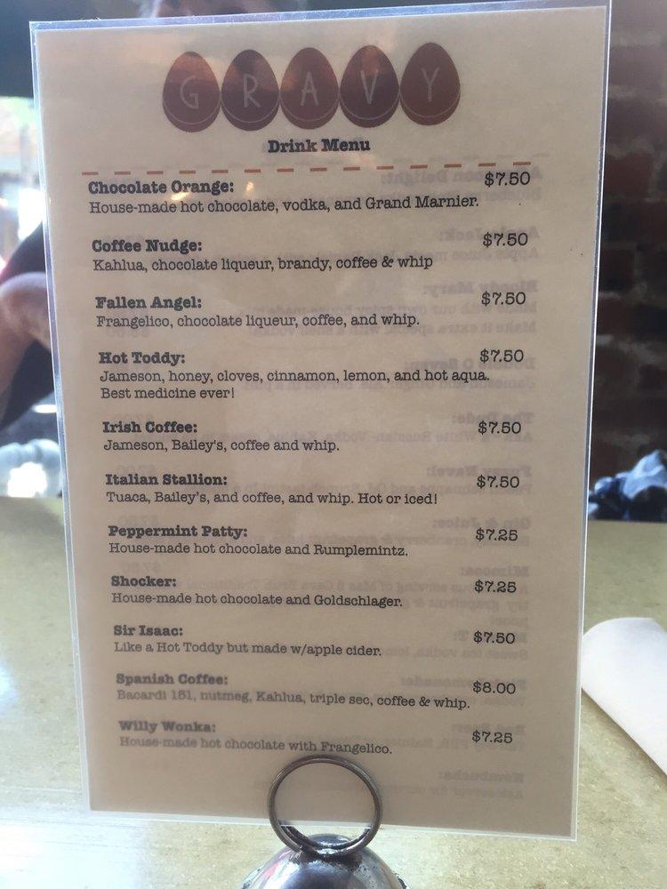 Menu at Gravy restaurant, Portland, N Mississippi Ave