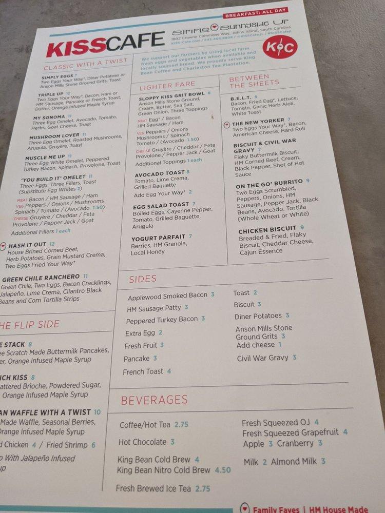 Menu at KISS Cafe, Johns Island, Crowne Commons Way #C1