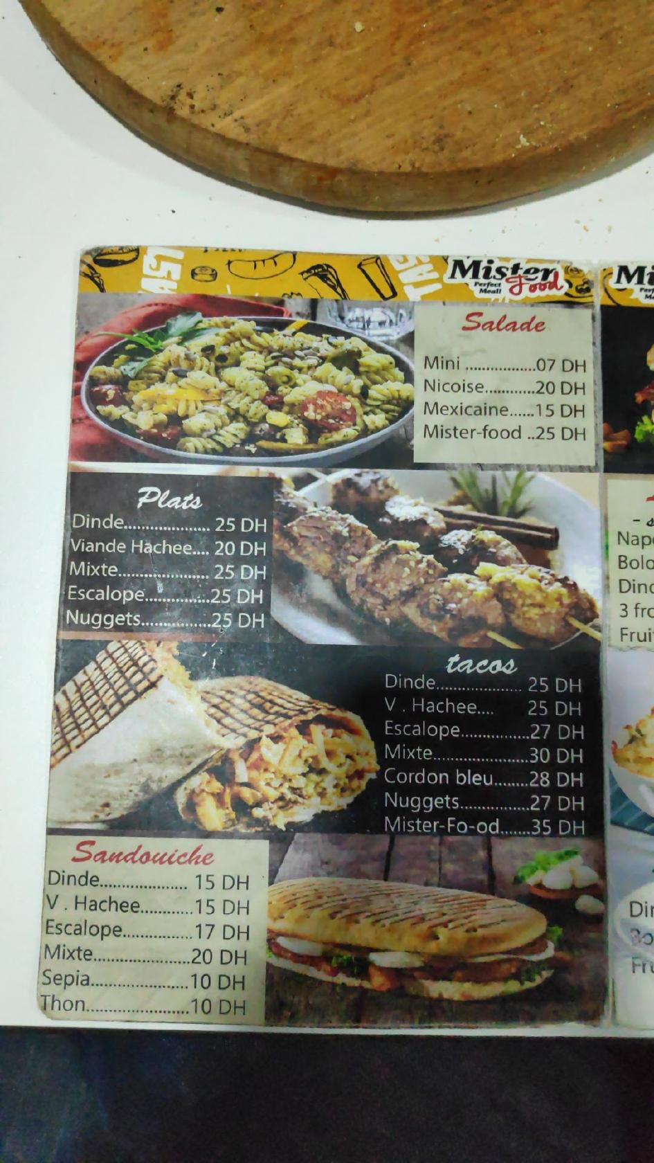 Menu at MISTER Food restaurant, Tiznit