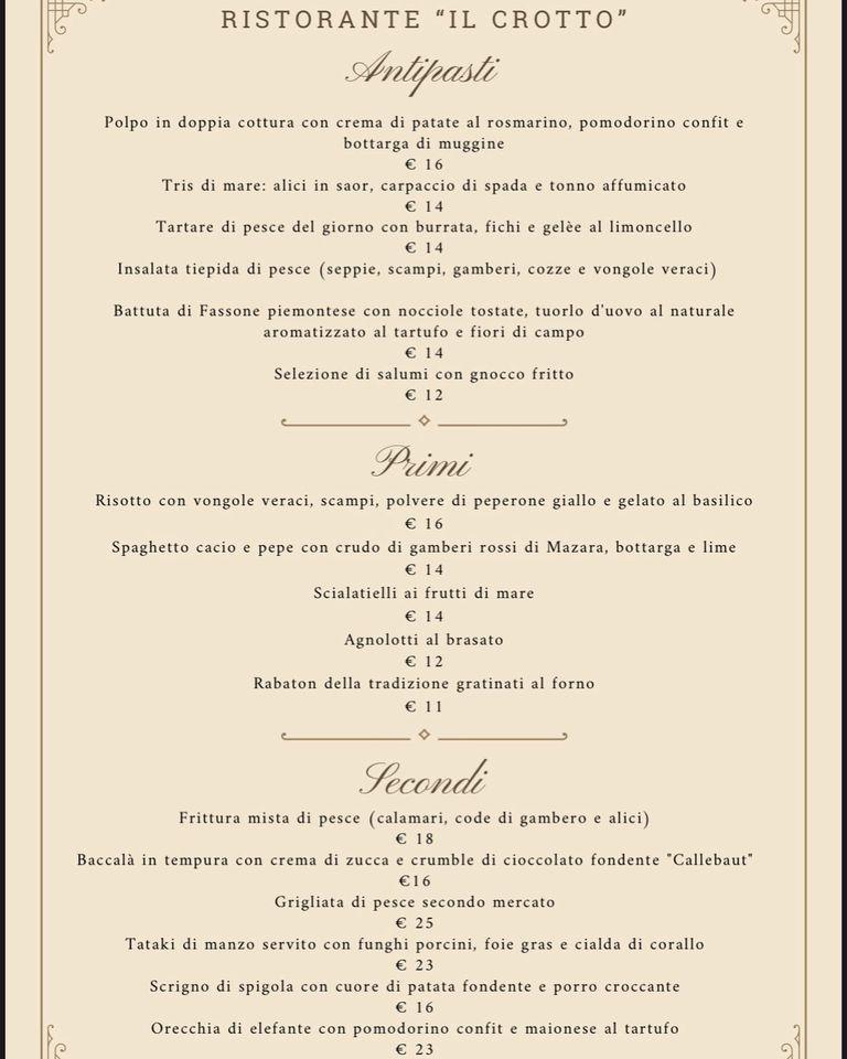 Menu da Ristorante Il Crotto Chalet, Litta Parodi, Via Luigi Lodi
