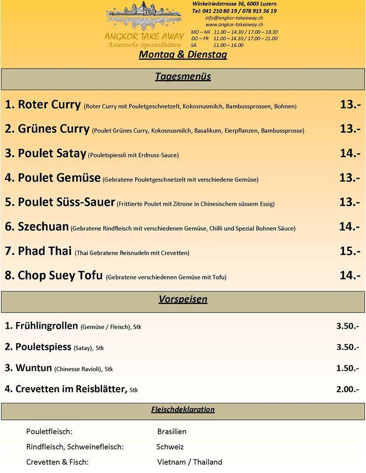 Menu da Angkor Take Away, Lucerna
