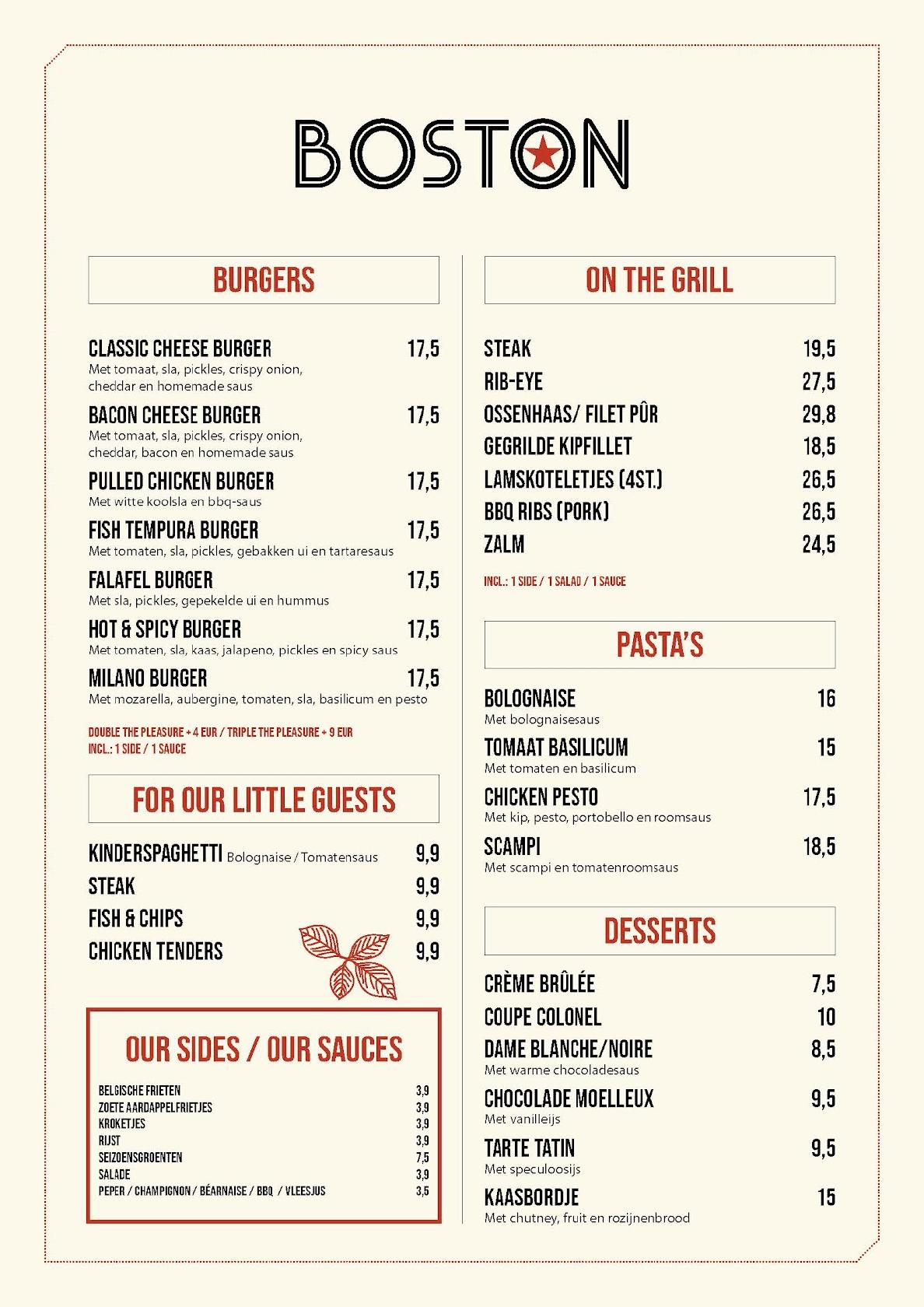 Menu at Boston Steak House Antwerpen, Antwerp