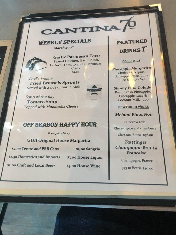 Menu at Cantina 76 pub & bar, Kiawah Island, 219 Farm Lake View Rd