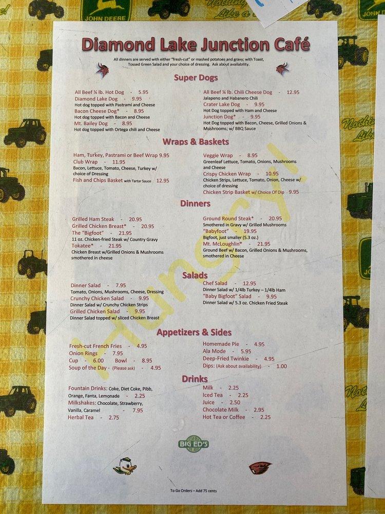 Menu at Diamond Lake Junction Cafe, USA, US-97