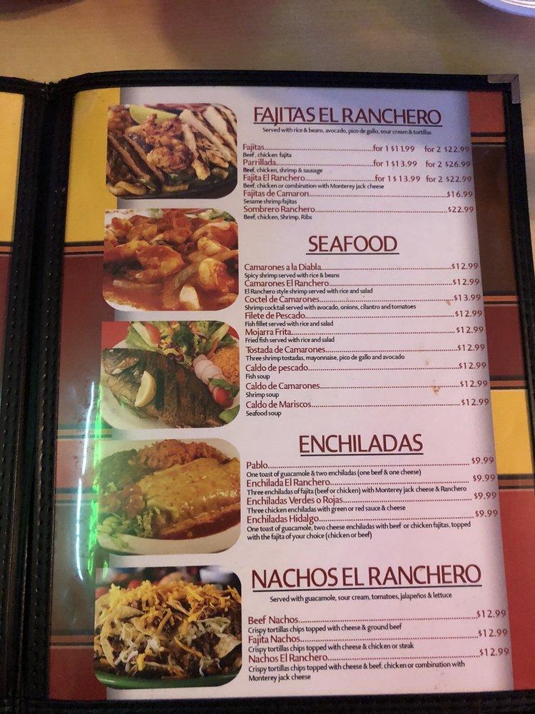 Menu at El Ranchero Mexican Restaurant, Garland