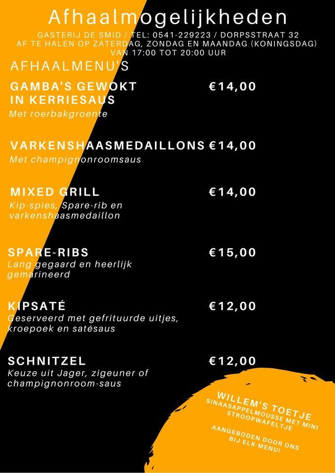 Menu at Gasterij De Smid, Lattrop-Breklenkamp