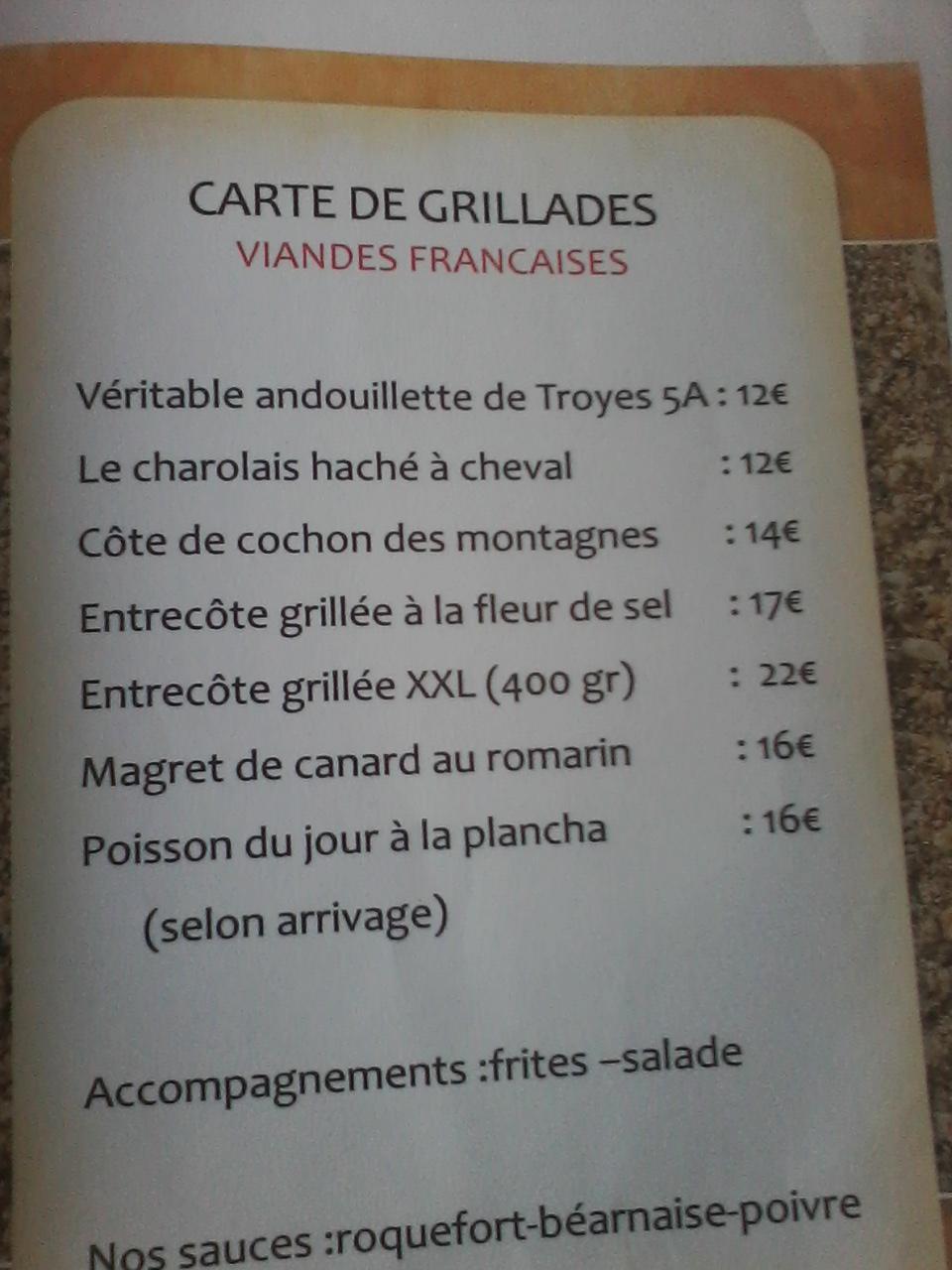 Menu at La Fleur de Thym restaurant, Lardy