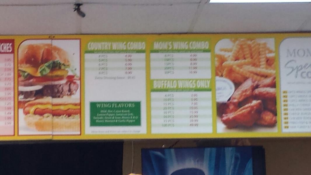 Menu at Mom's Deli restaurant, Bessemer