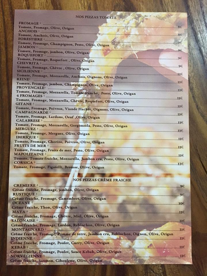 Menu at Pizza David pizzeria, Salon-de-Provence
