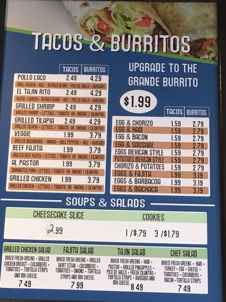 Menu at Tajin Mexican Café restaurant, Baytown