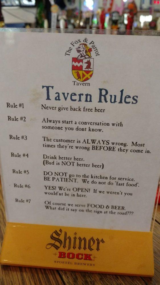 Menu at The Fox & Parrot Tavern pub & bar, Gatlinburg