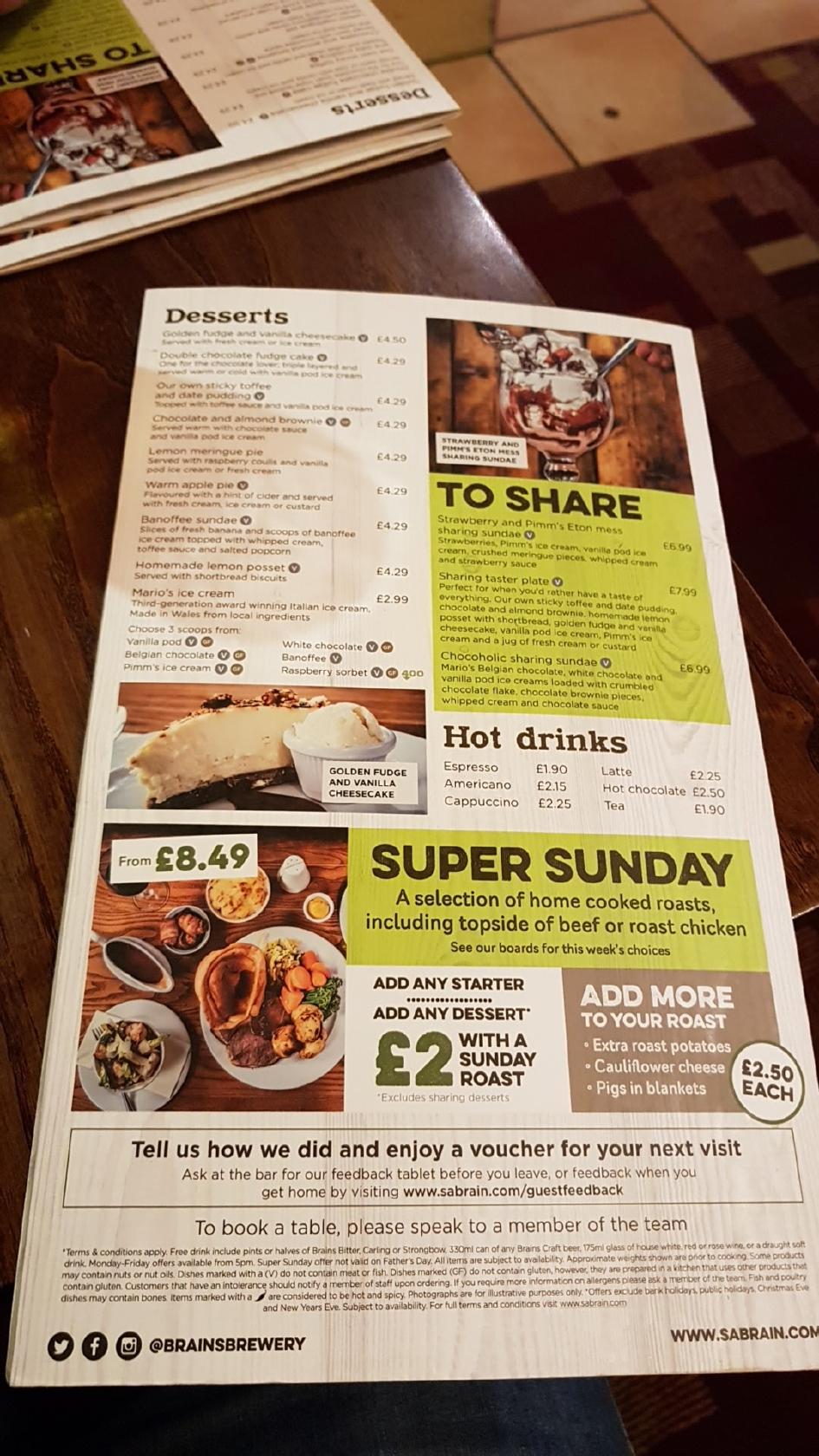 Menu at Thomas Arms Hotel pub & bar, Llanelli