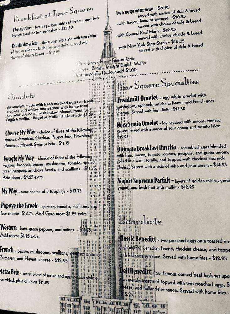Menu at Time Square Diner restaurant, Melbourne