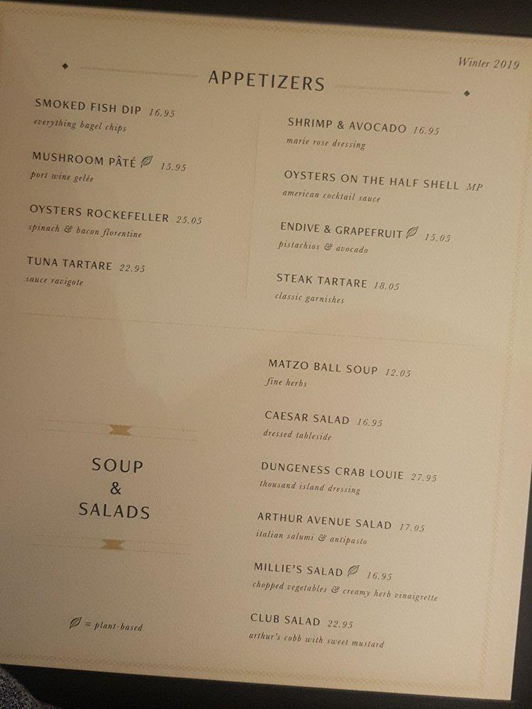Menu at Arthur's Restaurant, Toronto