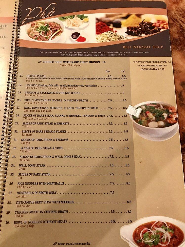 Menu at Phở Duyên Mai restaurant, San Diego, Kearny Villa Rd #111
