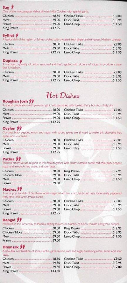 Menu at The Cinnamon Tree restaurant, Sidmouth