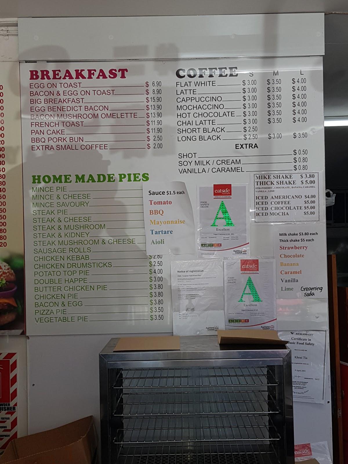 Menu at Triple "R" cafe, Auckland