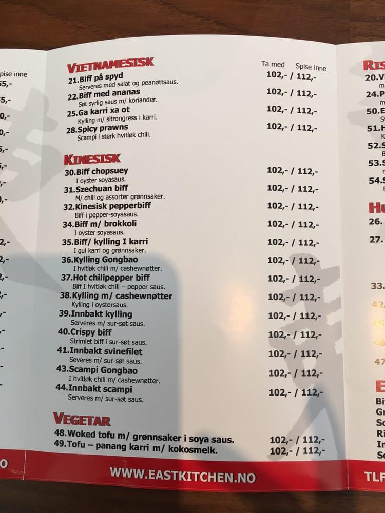 Menu at East Kitchen restaurant, Oslo