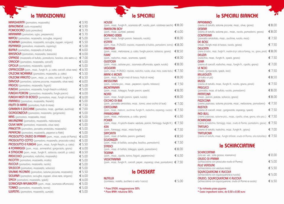 Menu at House Pizza restaurant, Gatteo A Mare