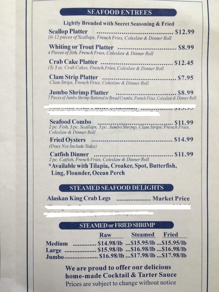 Menu at Seafood Shanty restaurant, Fort Washington