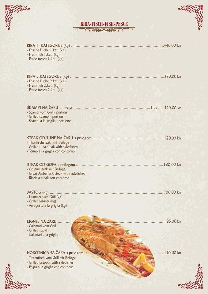 Menu at Siesta Restaurant, Rogoznica