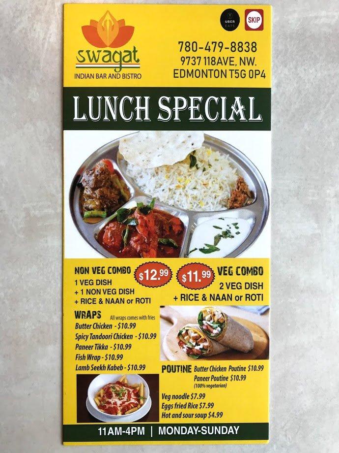 Menu at Swagat India Bar & Bistro, Edmonton