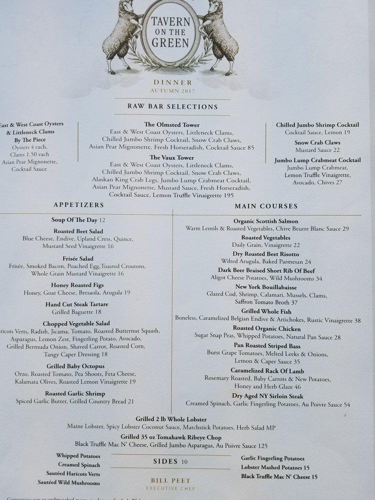 Tavern On The Green Menu