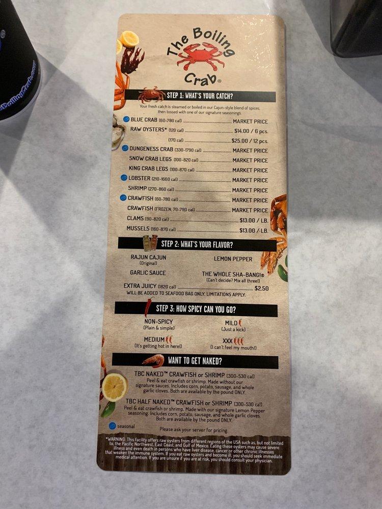 Menu at The Boiling Crab restaurant, San Jose, 71 Curtner Ave Suite 20