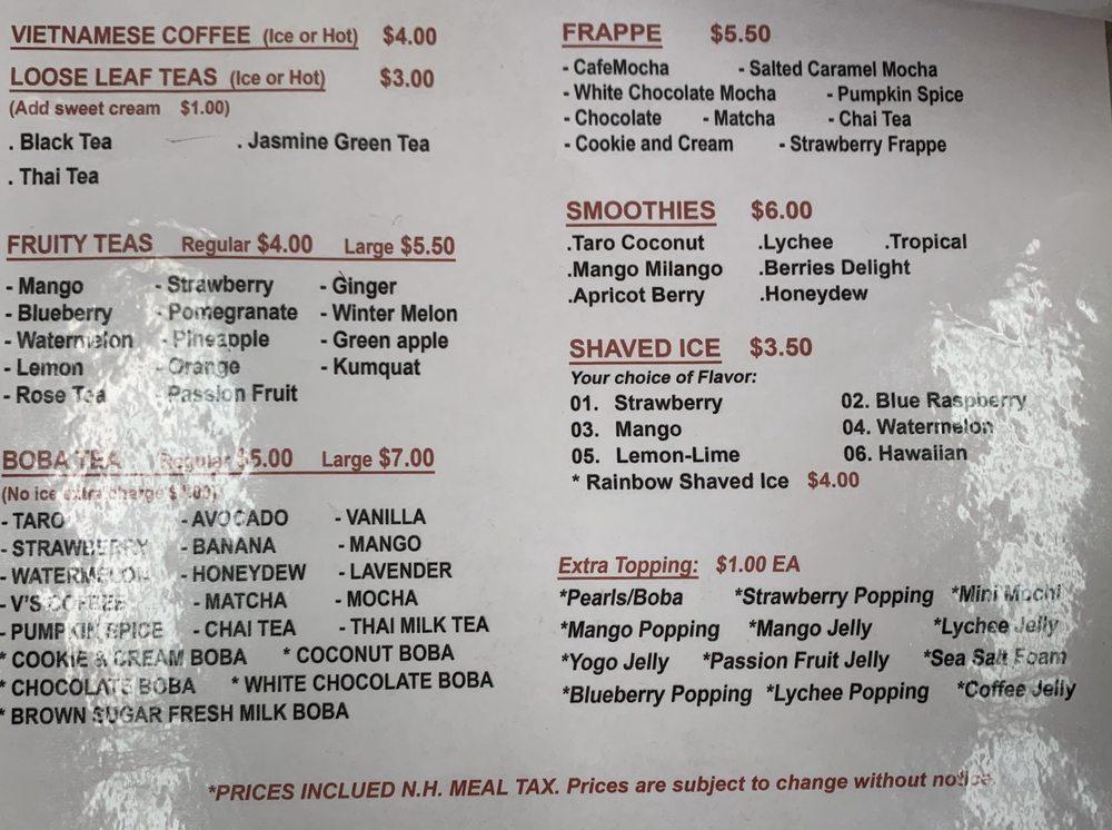 Menu at V's Sandwich restaurant, Tilton