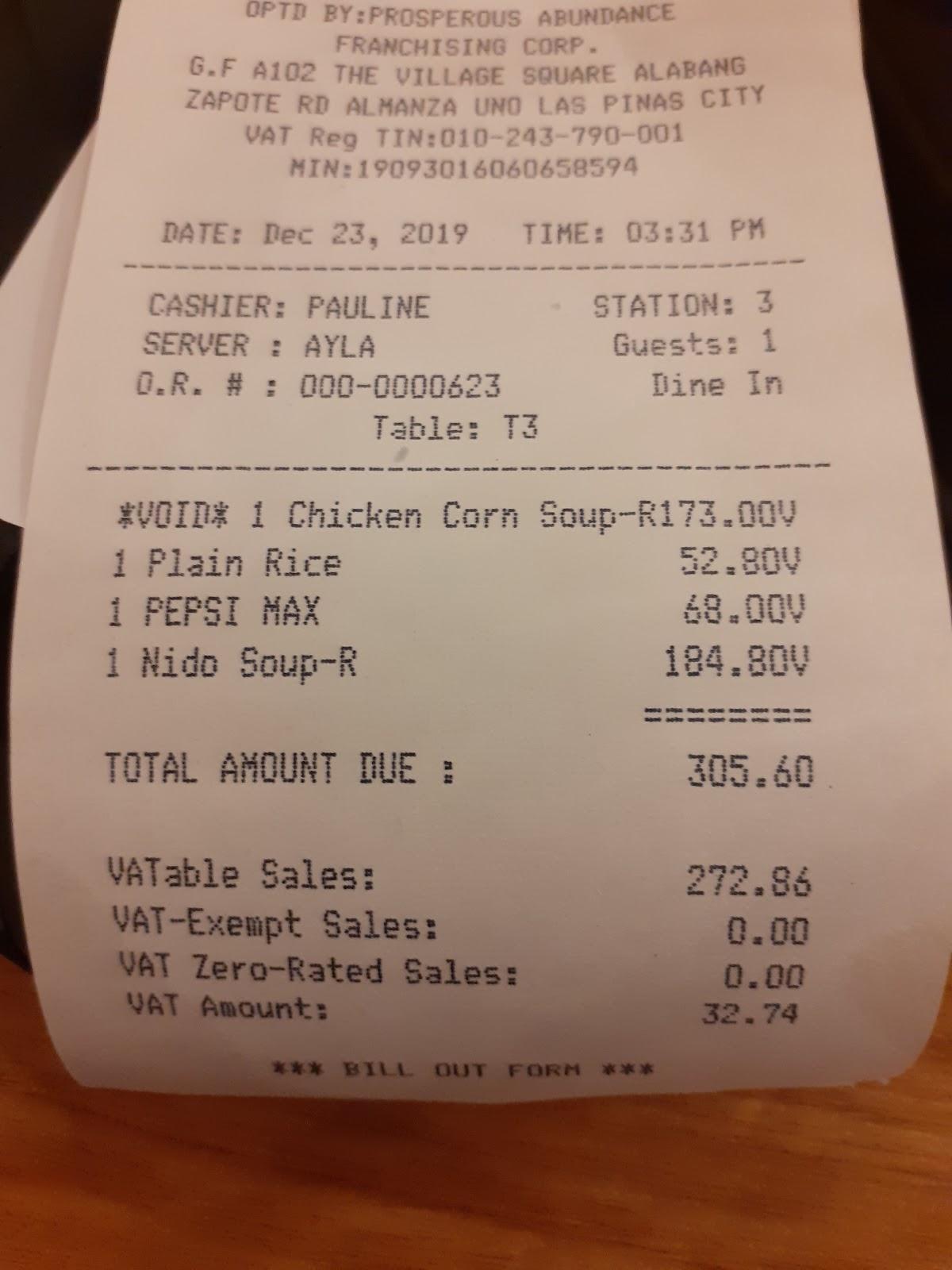 Menu at Yang Chow Village Square restaurant, Muntinlupa