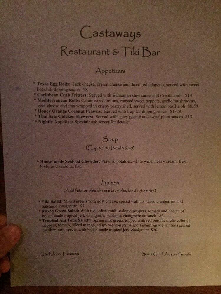 Menu at Castaways Global Cuisine restaurant, Cannon Beach